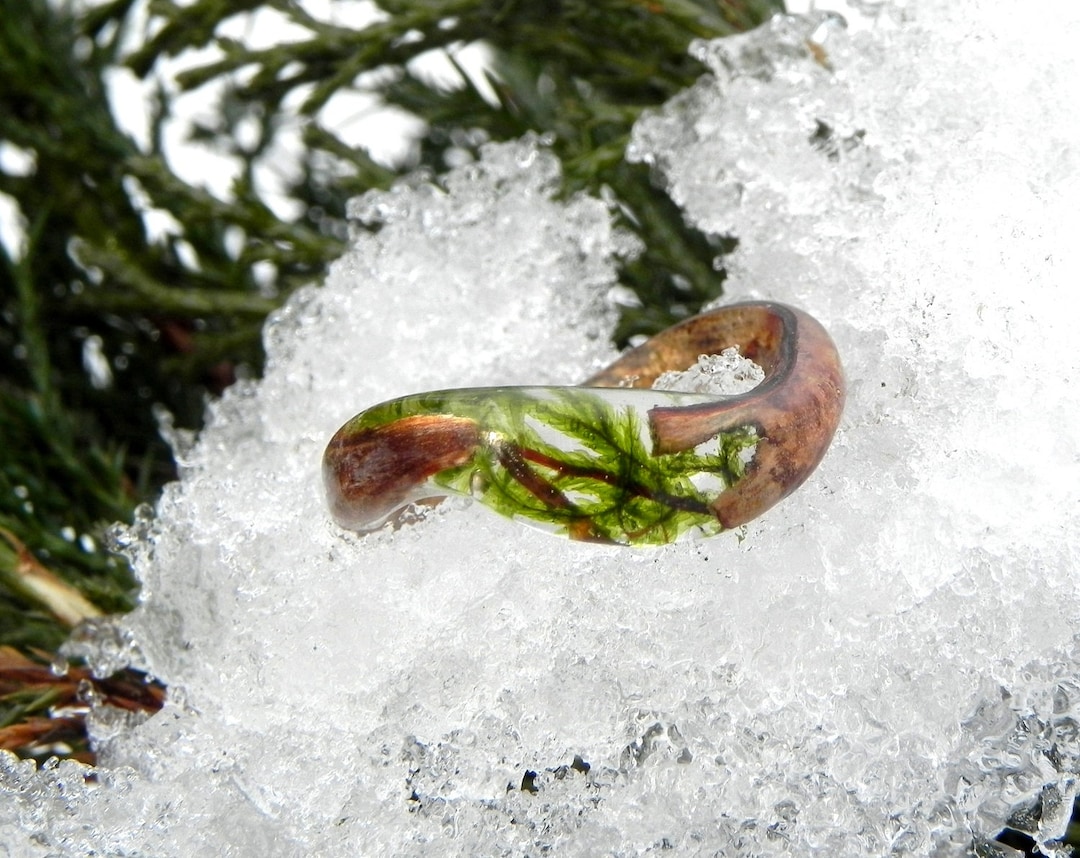 Wedding Forest Ring, Moss Nature Ring, Resin Wood Ring, Bentwood Bark ...