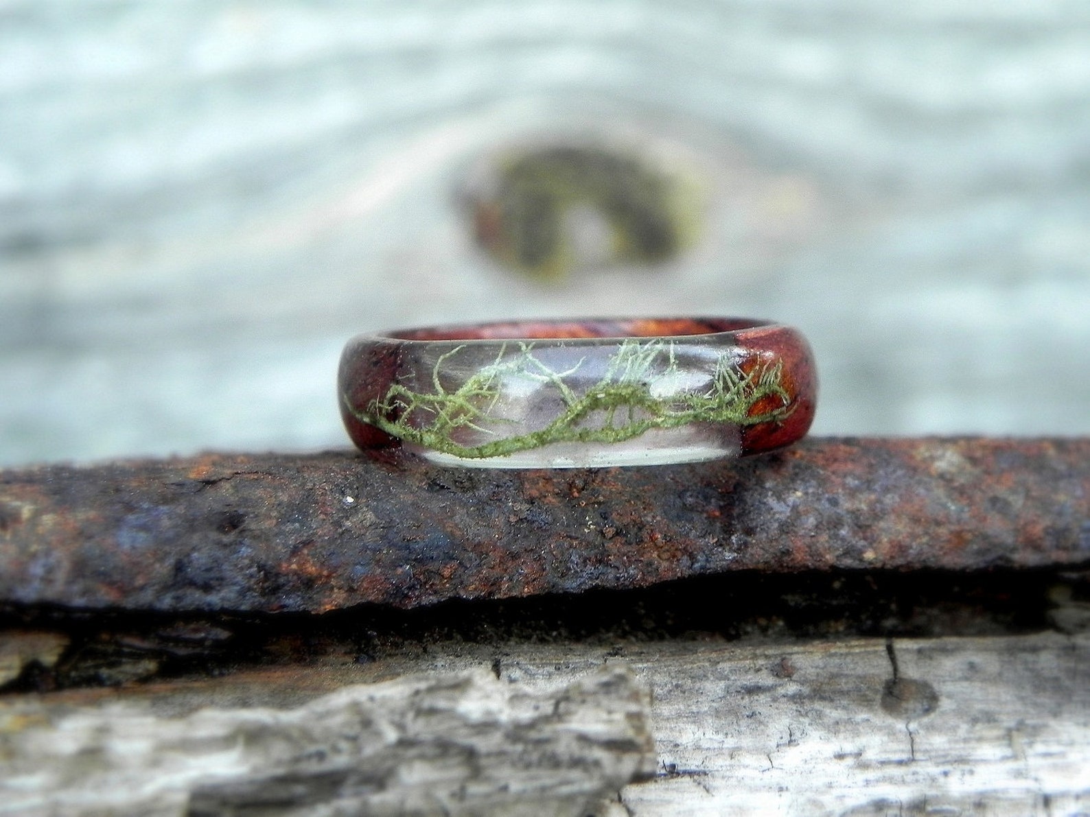 Wood Moss Ring, Men Wood Ring, Wood Wedding Rings, Wood Resin Ring ...