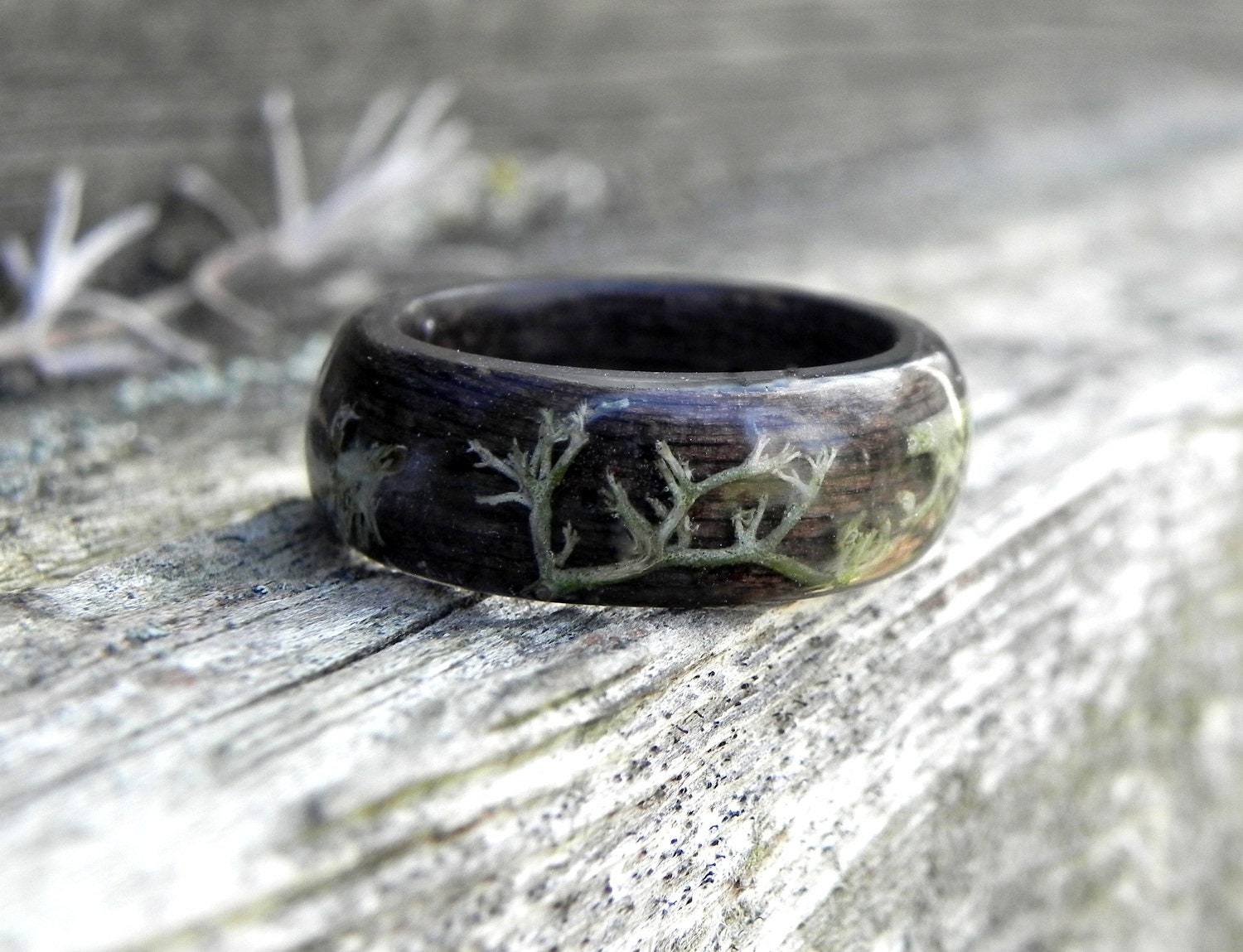 Moss Wood Wedding Rings Gray Moss Wooden Ring Engagement - Etsy