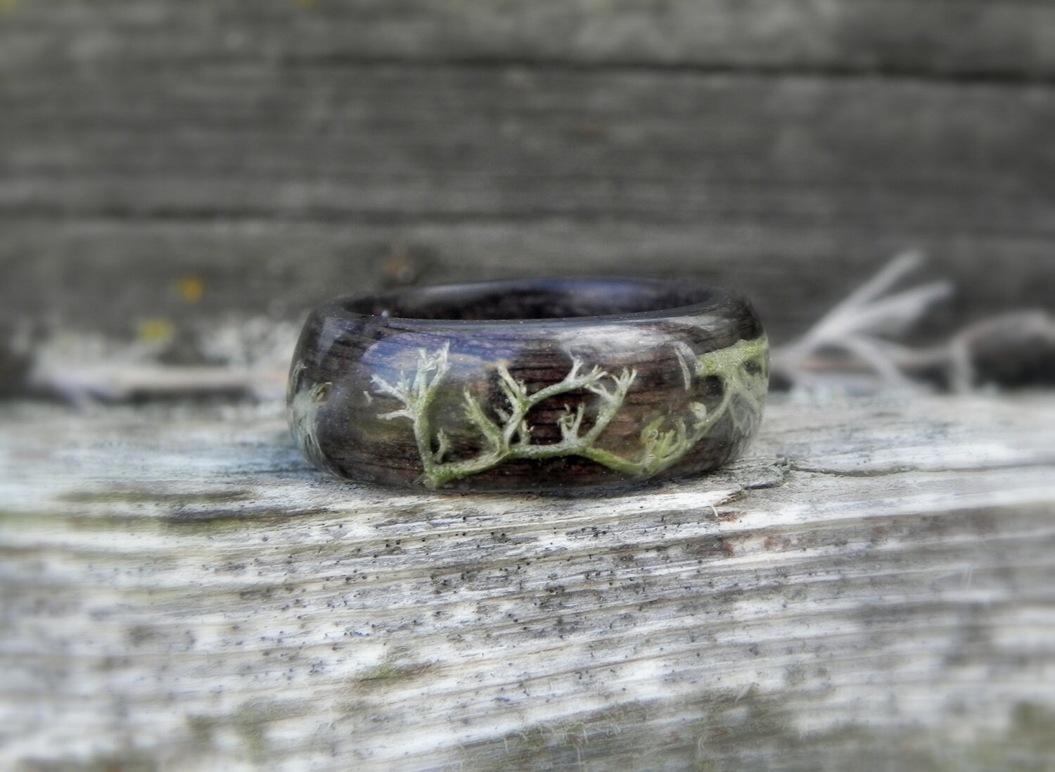 Moss Wood Wedding Rings Gray Moss Wooden Ring Engagement - Etsy