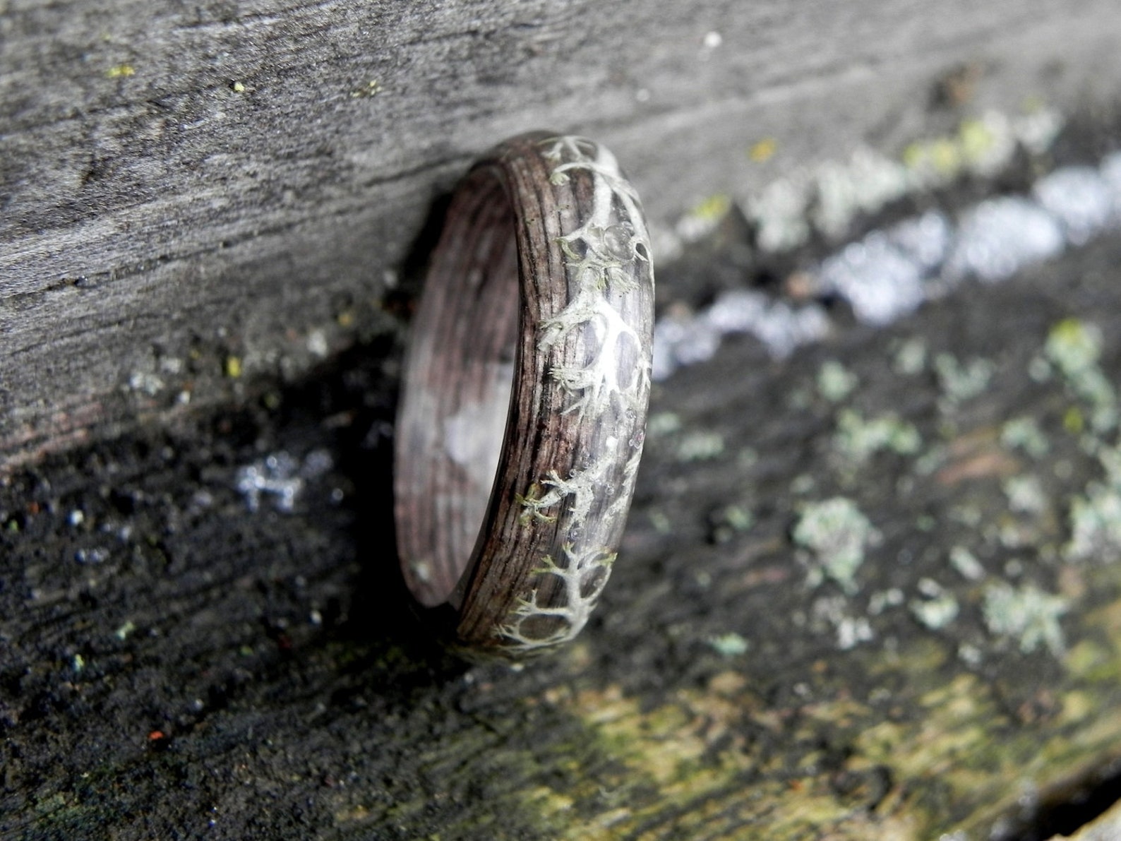 Lichen Wooden Winter Ring, Wood Forest Ring, Nature Moss Wedding Rings ...