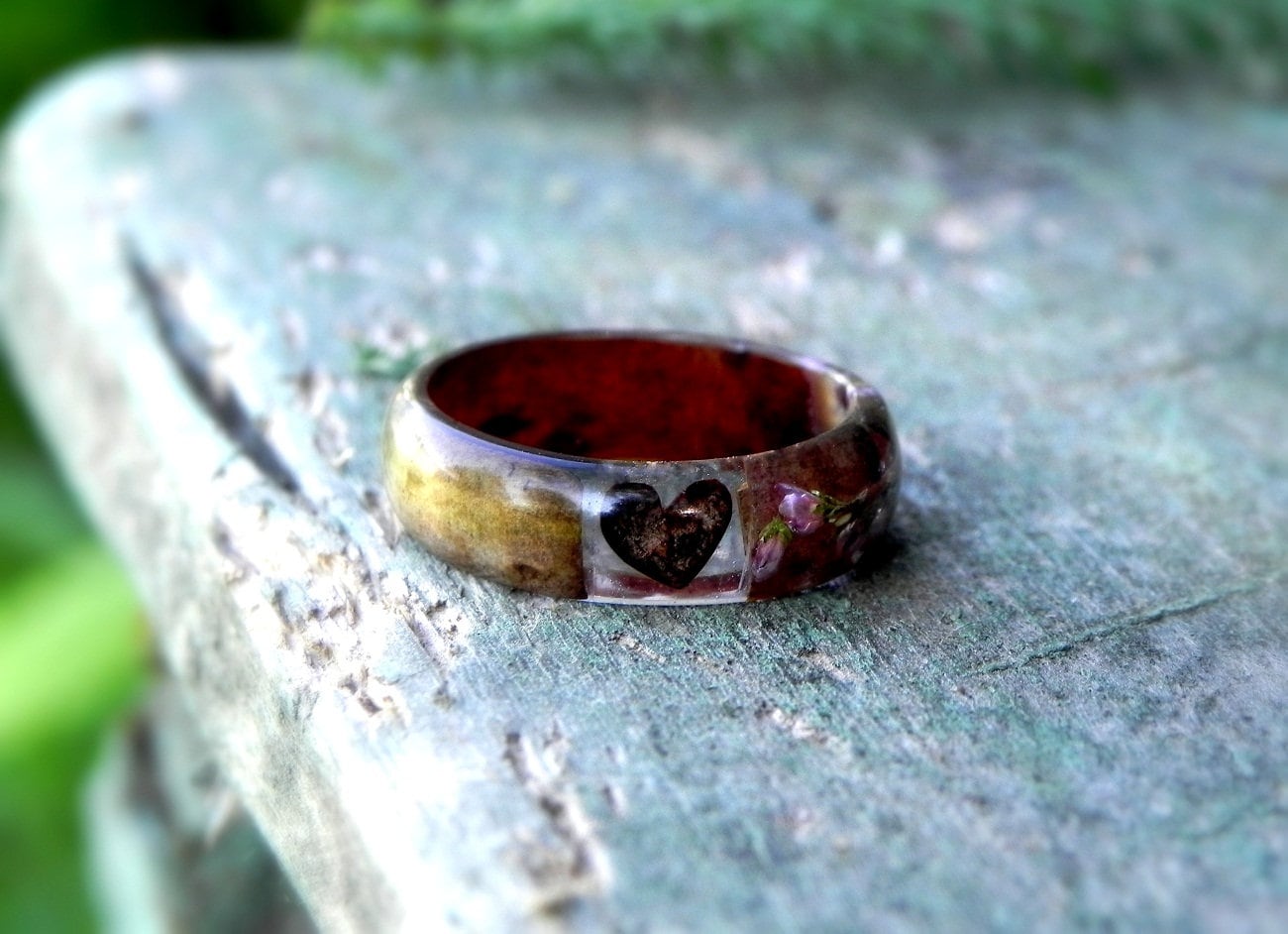 Wood Wedding Ring Heart Wooden Ring Heather Ring Wood Resin | Etsy