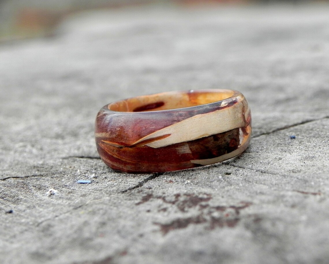 FOREST Bark Wood Ring Wooden Wedding Rings Resin Wood Ring | Etsy