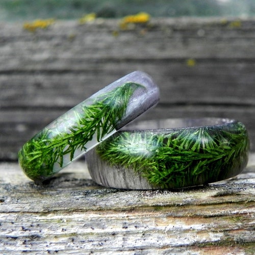 Plant Wedding Ring Wood Grass Ring Resin Wooden Ring Women | Etsy