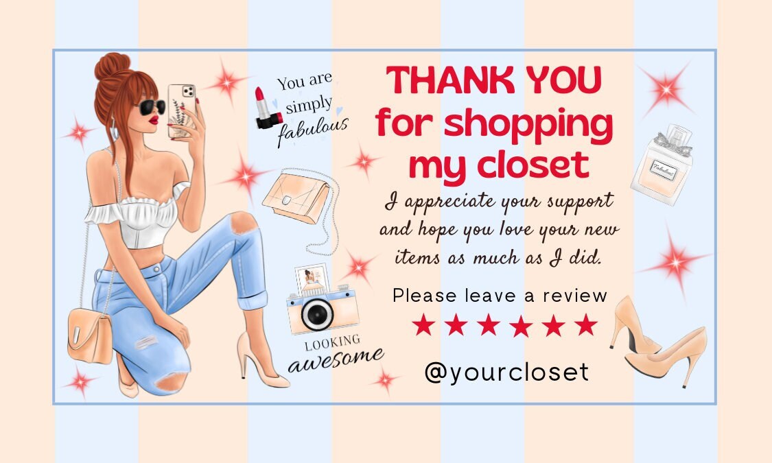 Thank You for Shopping My Closet Cards, Poshmark Thank You Cards, Thank ...