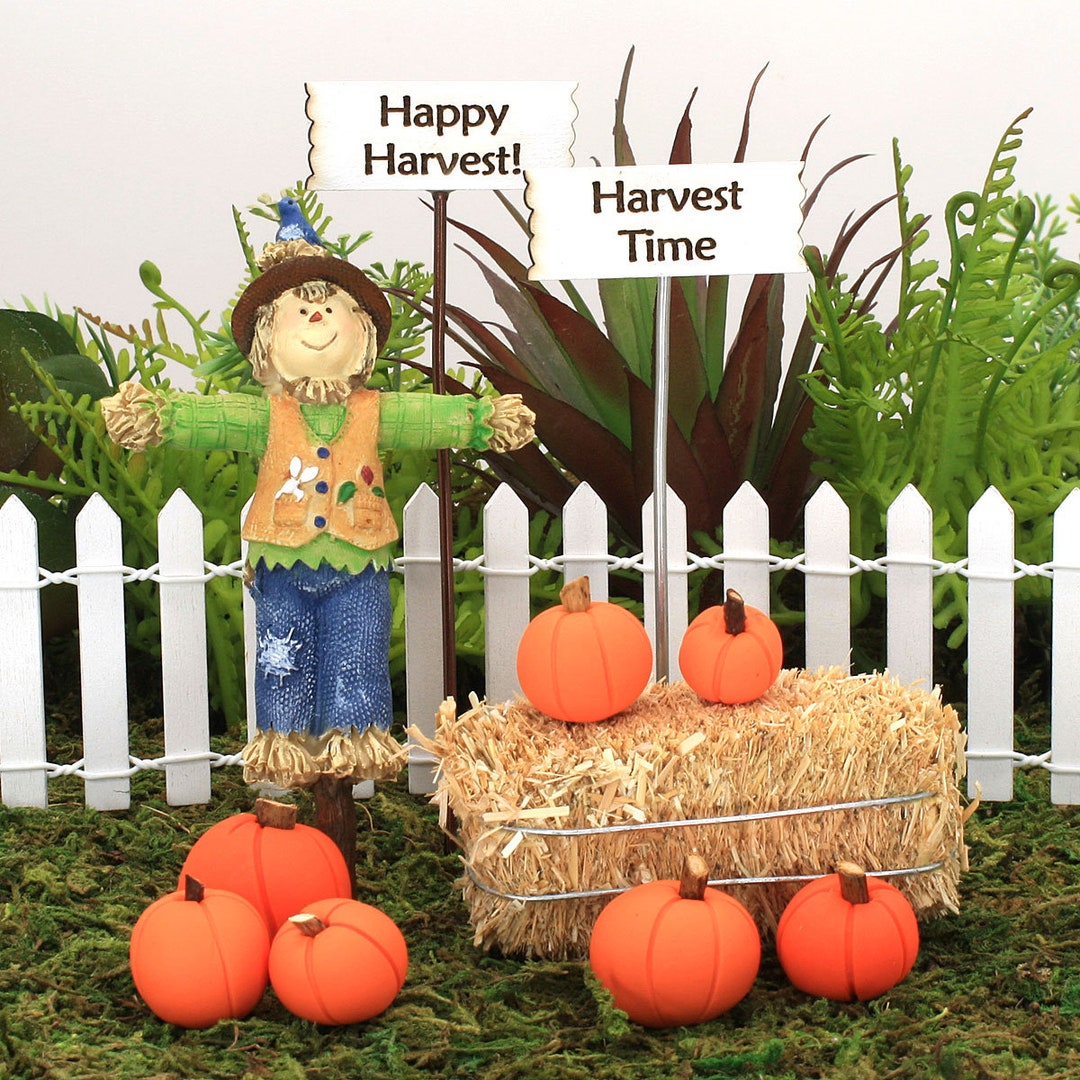 Mr Scarecrow With Blue Bird, Hay Bale, Pumpkins, Harvest Sign ...