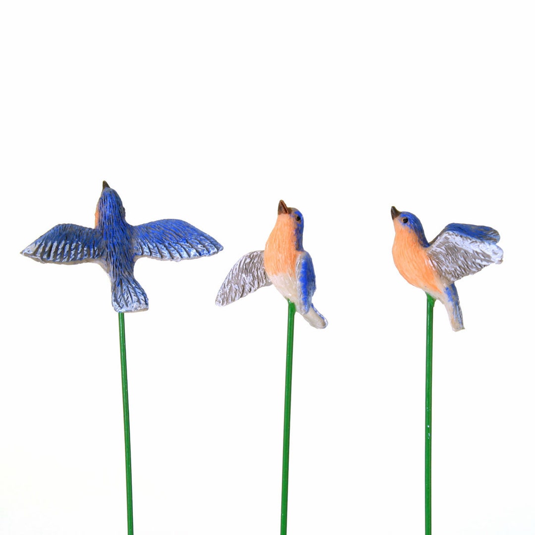 Flying Blue Birds, Set of Three Flying Blue Birds, Fairy Garden Blue ...