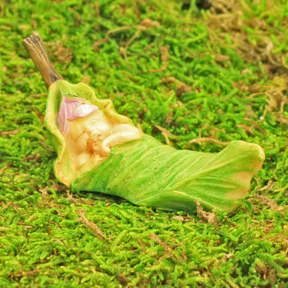 Sleeping Baby Fairy Wrapped in a Leaf Fairy Garden Figure | Etsy