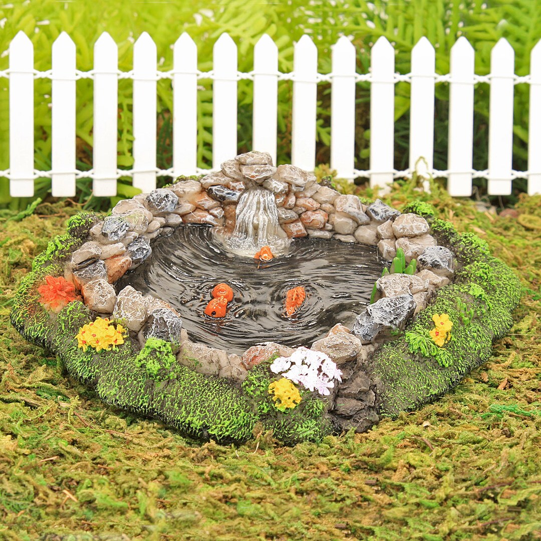 Stone Pond With Water Effect and Fish, Miniature Koi Pond, Fairy Garden ...
