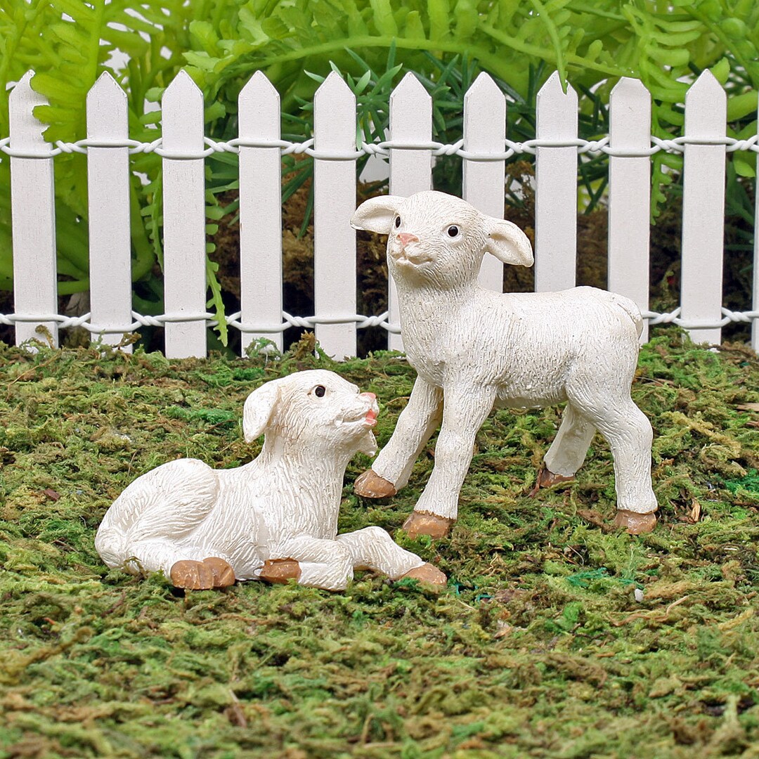 Pair of Baby Lambs, Miniature Baby Lambs, Standing and Sitting Lambs ...
