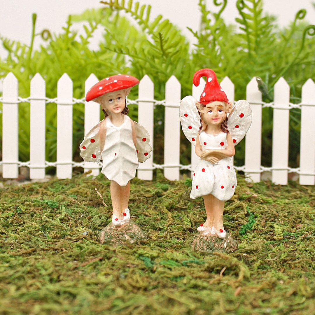 Miniature Fairies With Mushroom Cap Hats, Polka Dot Fairies, Mushroom ...