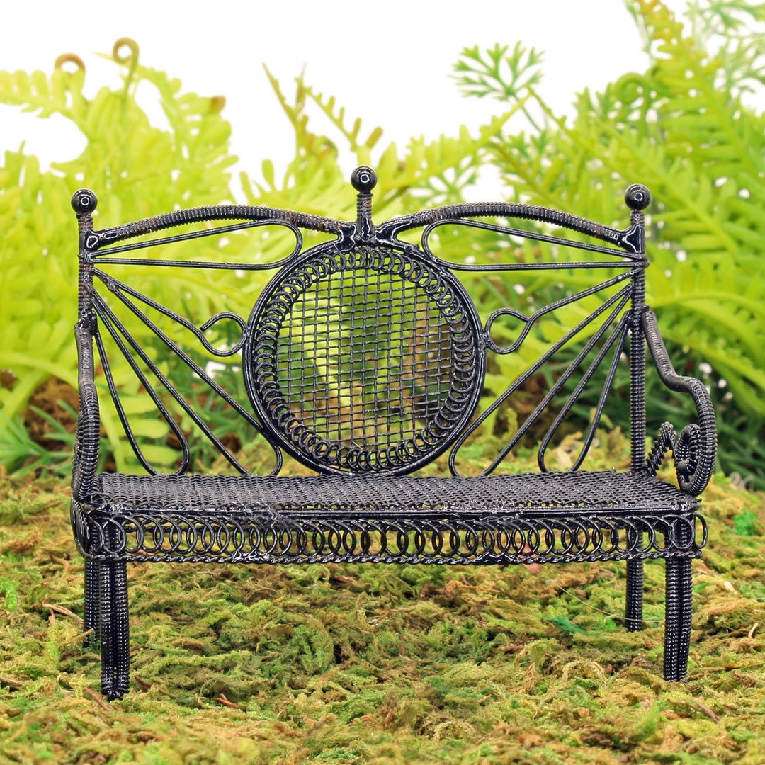 Black Metal Garden Bench, Miniature Bench, Traditional Style Fairy ...