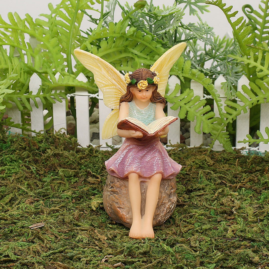 Reading Fairy Ellen, Fairy on Rock With Book, Miniature Reading Fairy ...