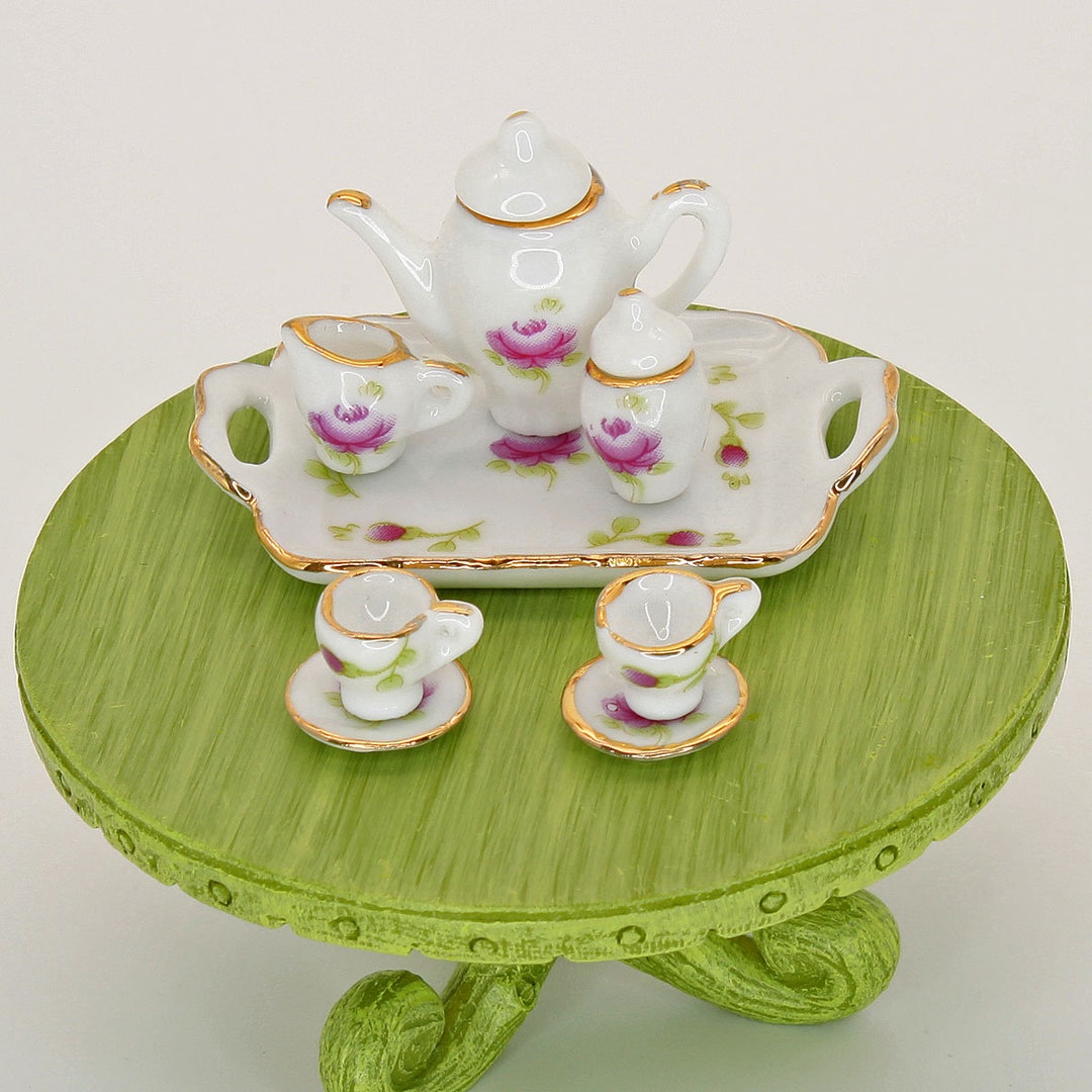 Lilac Rosebud Design China Tea Set, Miniature Fairy Garden Tea Set ...