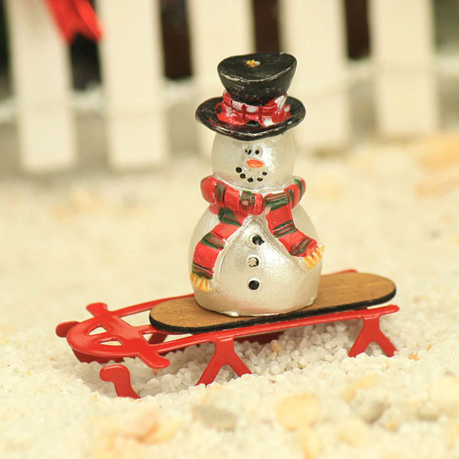 Tiny Red Sled With Snowman Red Sledge Christmas Decoration - Etsy