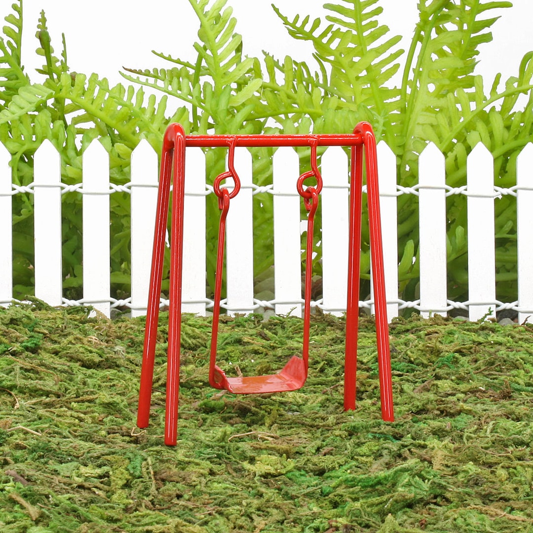 Little Red Swing, Miniature Fairy Garden Swing, Dolls House Swing ...