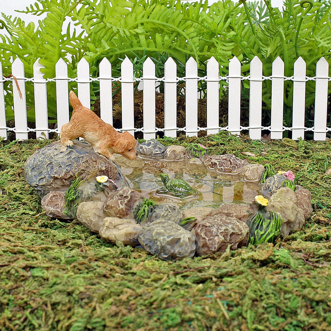 Stone Effect Pond With Puppy & Turtle, Miniature Stone Pond, Pond ...