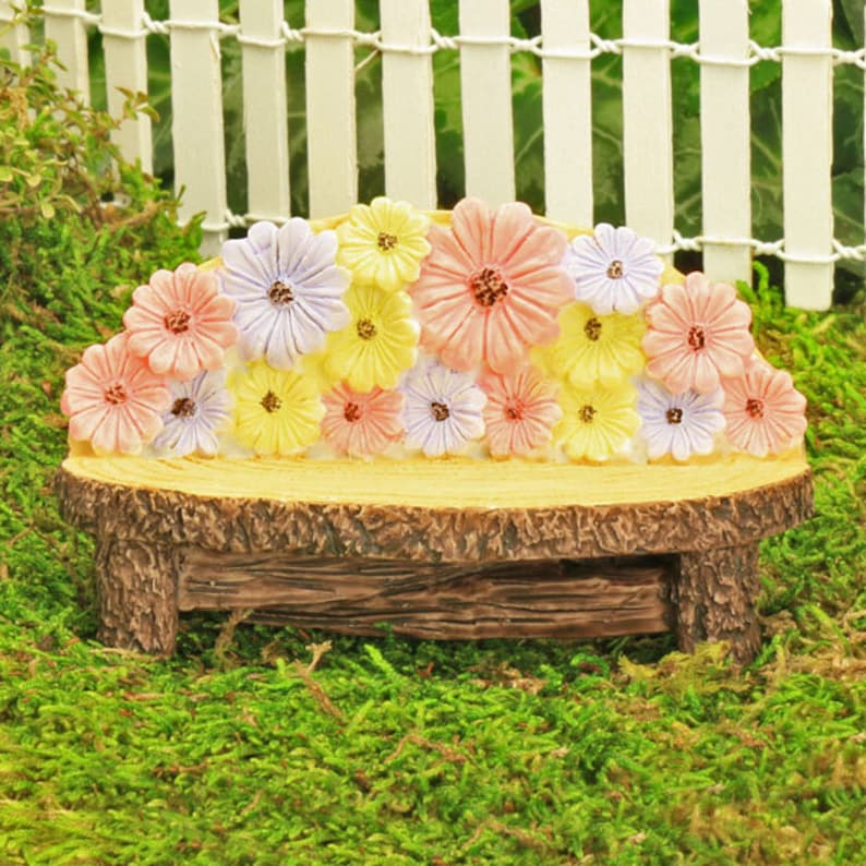 Pretty Flower Garden Bench Miniature Bench Wooden Effect - Etsy