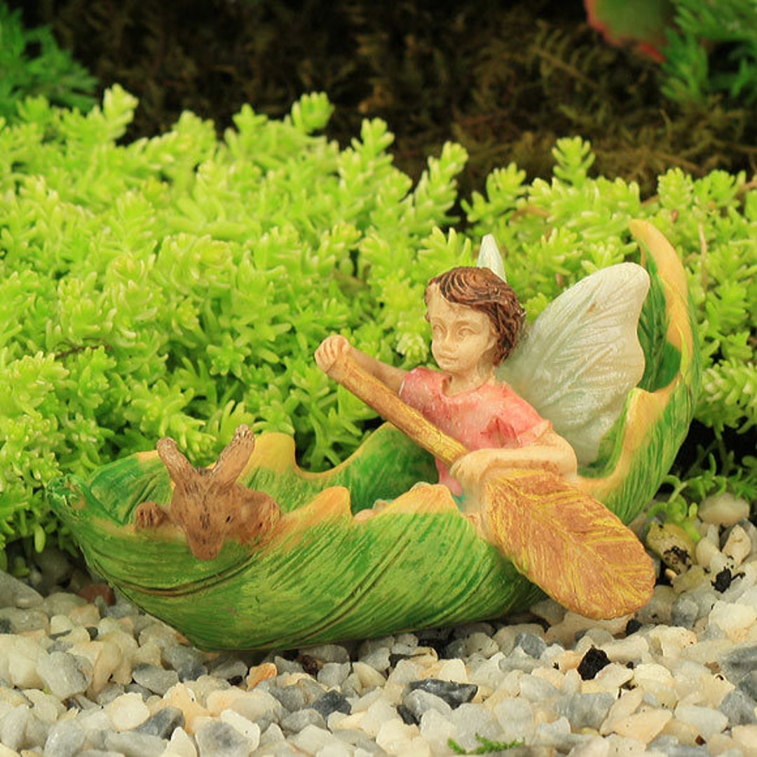 Canoeing Friends, Boy Fairy and Leaf Canoe, Bunny, Fairy Garden ...