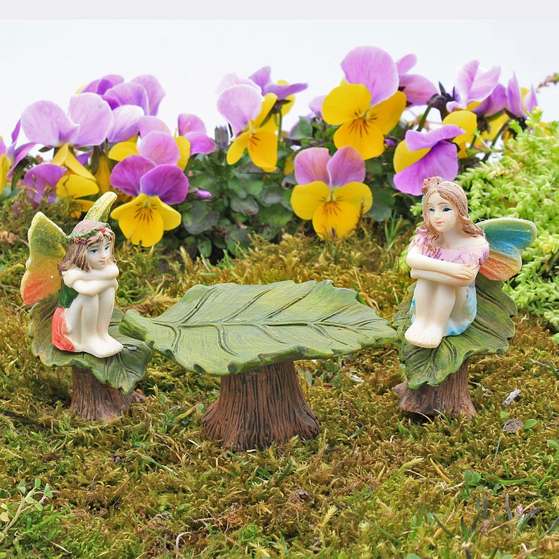 Oak Leaf Table and Chair Set, Miniature Table and Chairs, Fairy Garden ...