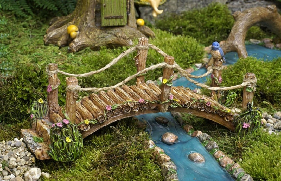 Bridge With Blue Bird, Rope Bridge, Log Effect Bridge, Fairy Garden ...