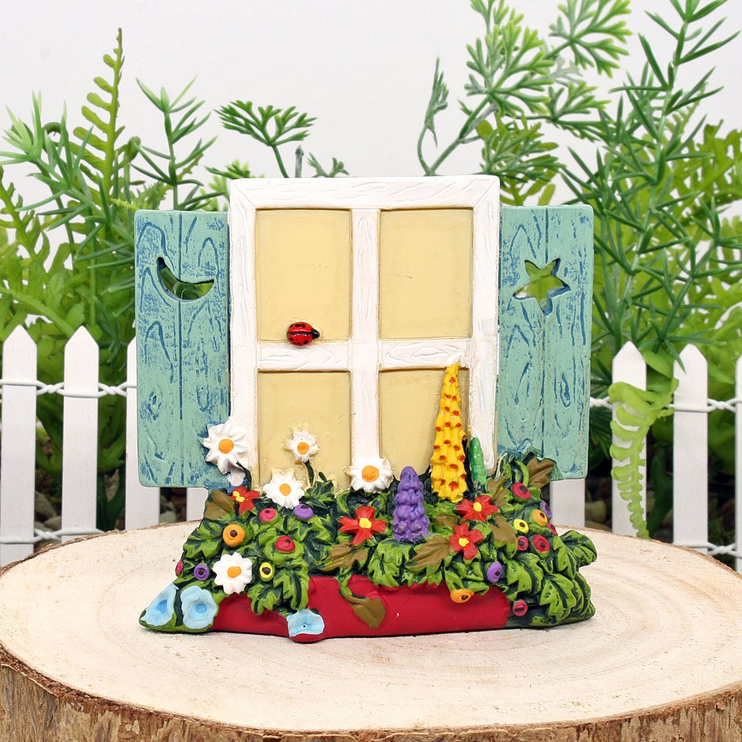 Fairy Window With Shutters and Window Box, Miniature Fairy Window, Tree ...