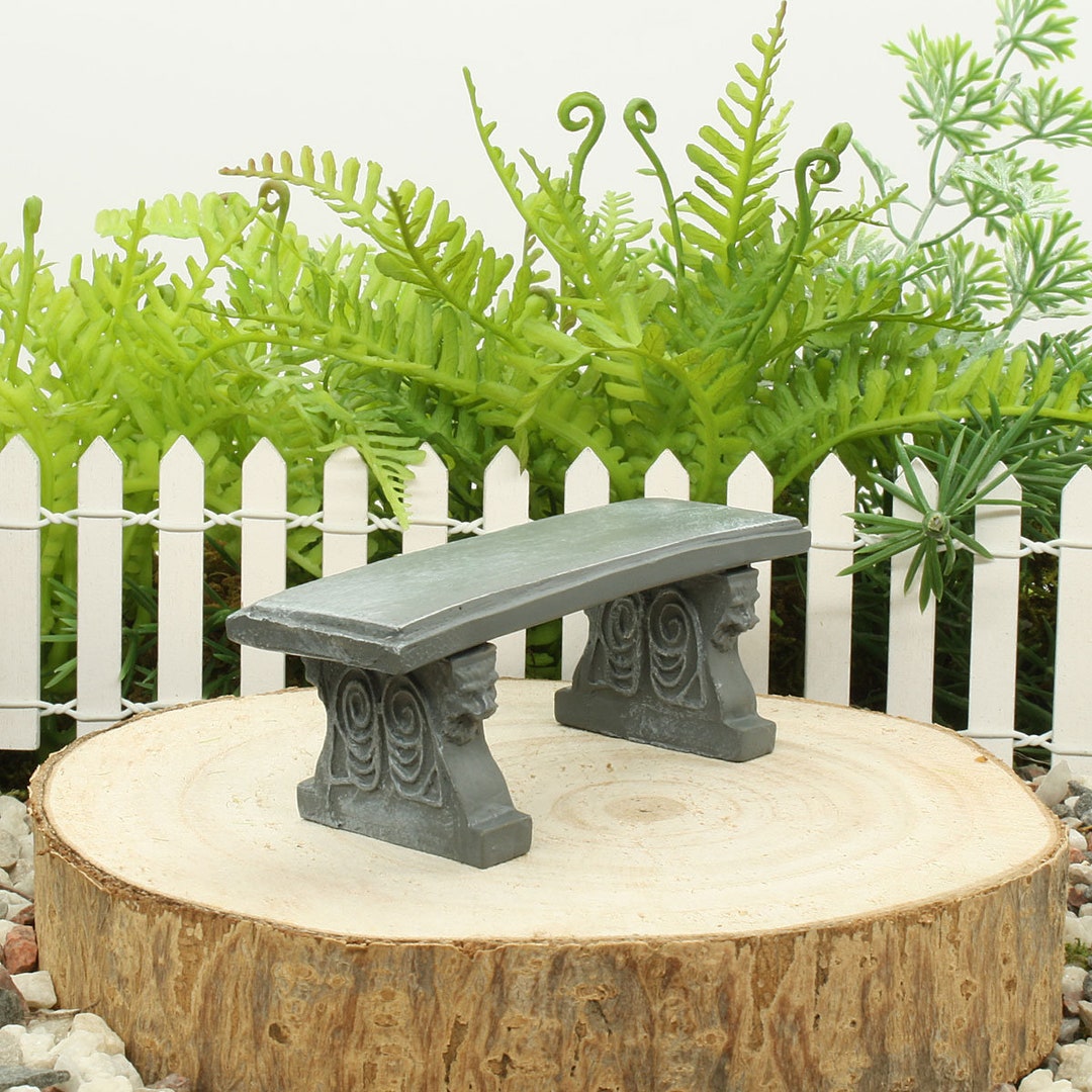 Traditional Style Stone Bench, Miniature Stone Bench, Fairy Garden ...