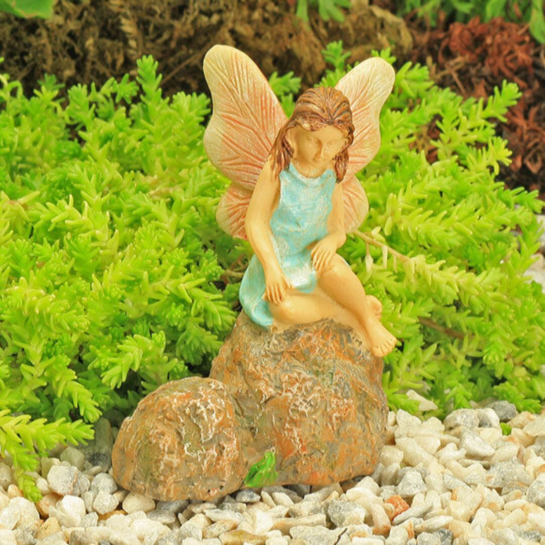 Deep in Thought Fairy, Fairy on Rock, Miniature Sitting Fairy on Rock ...