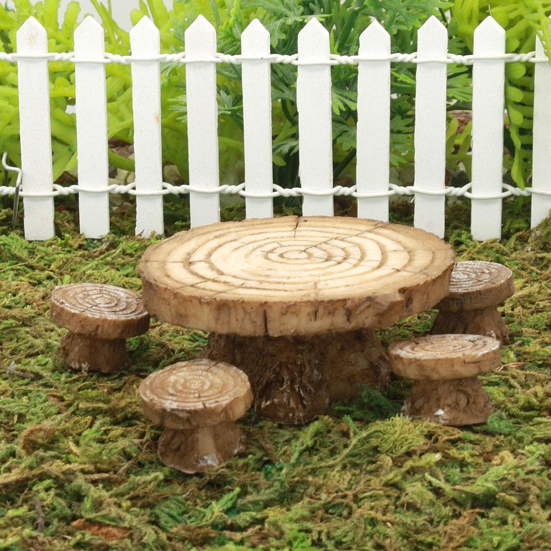 Miniature Log Effect Table and Stool Set for Fairy Garden, Fairy Garden ...