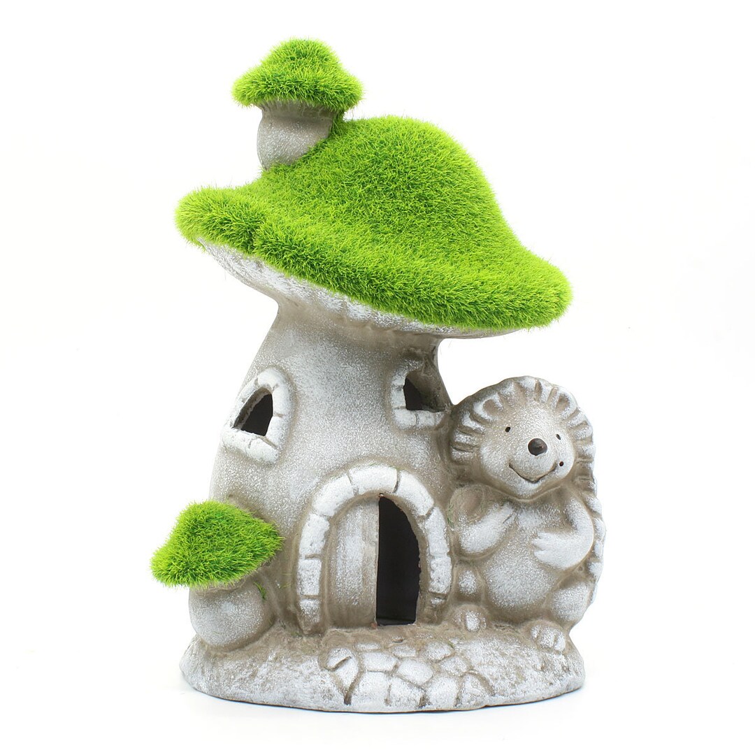 Toadstool Fairy House With Grassy Roof and Hedgehog, Fairy House, 16 Cm ...