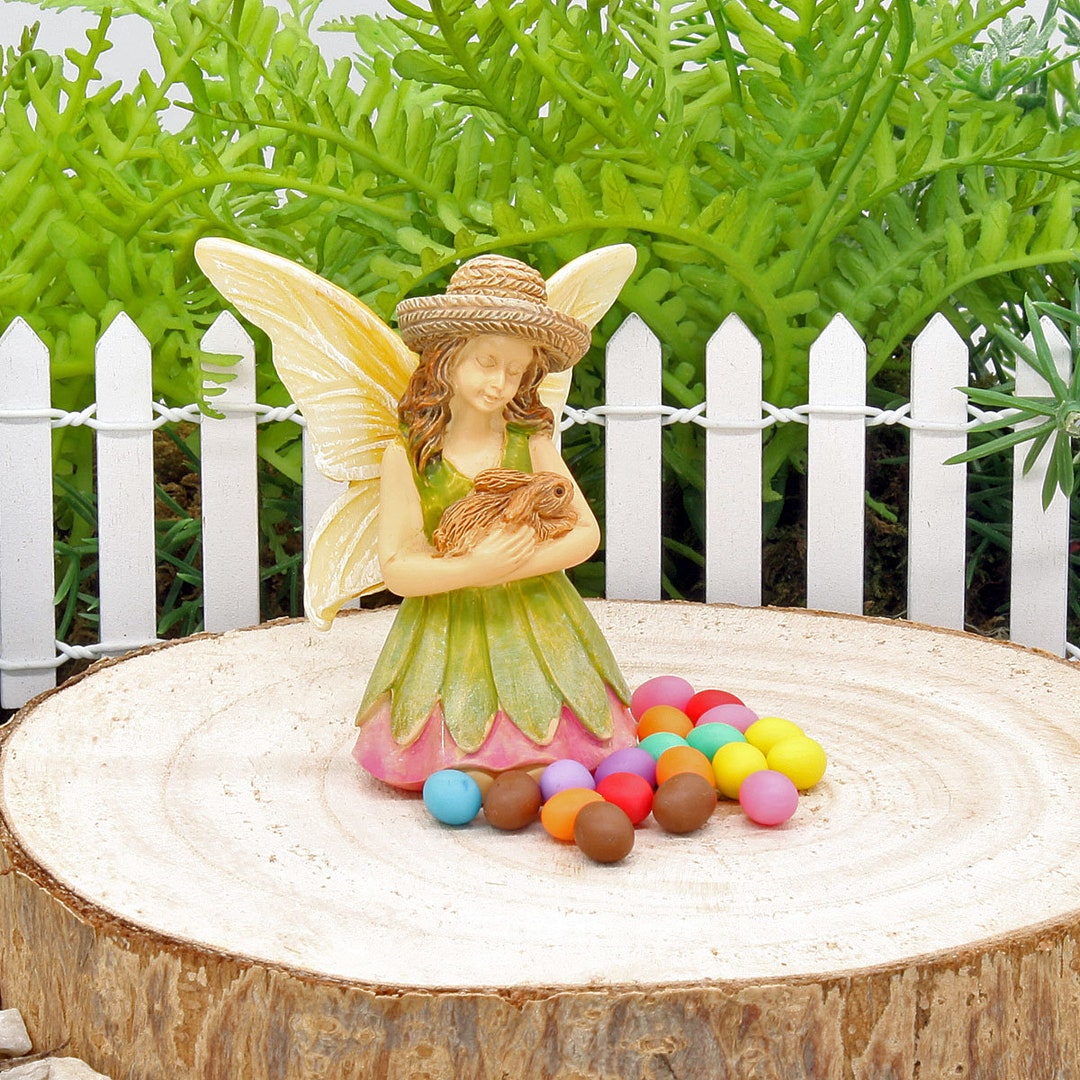 Easter Fairy With Little Bunny, Miniature Fairy With Bunny, Coloured ...