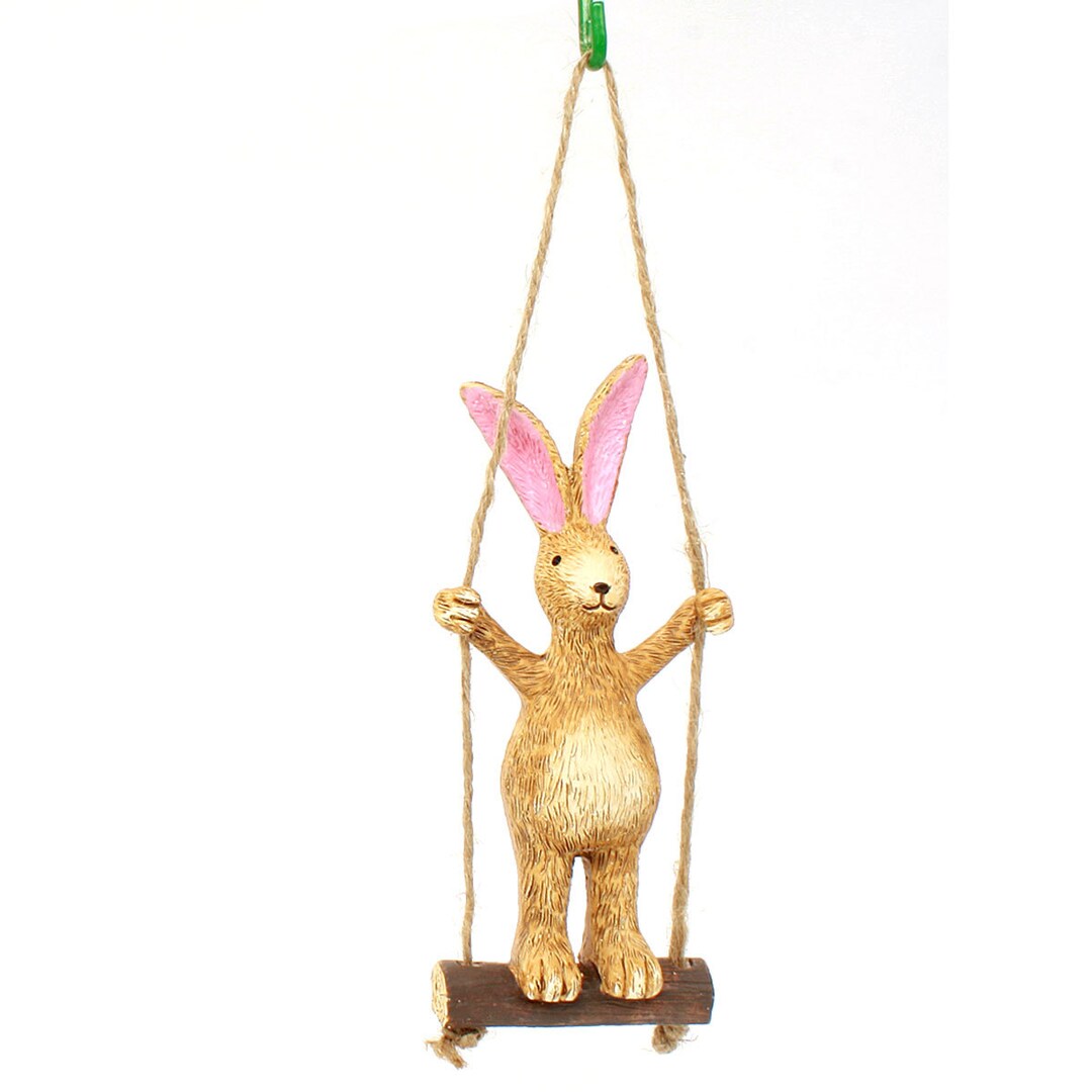 Bunny on Swing, Standing Bunny on Log Swing, Miniature Bunny for Fairy ...