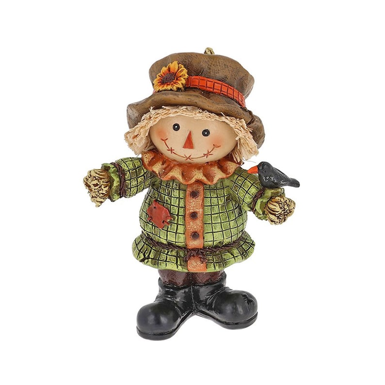 Harvest Scarecrow With Little Black Bird, Standing Scarecrow With Black ...