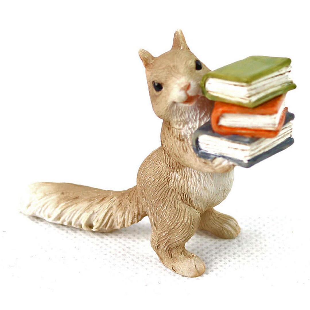 Squirrel and Books, Miniature Squirrel Carrying Books, Fairy Garden ...