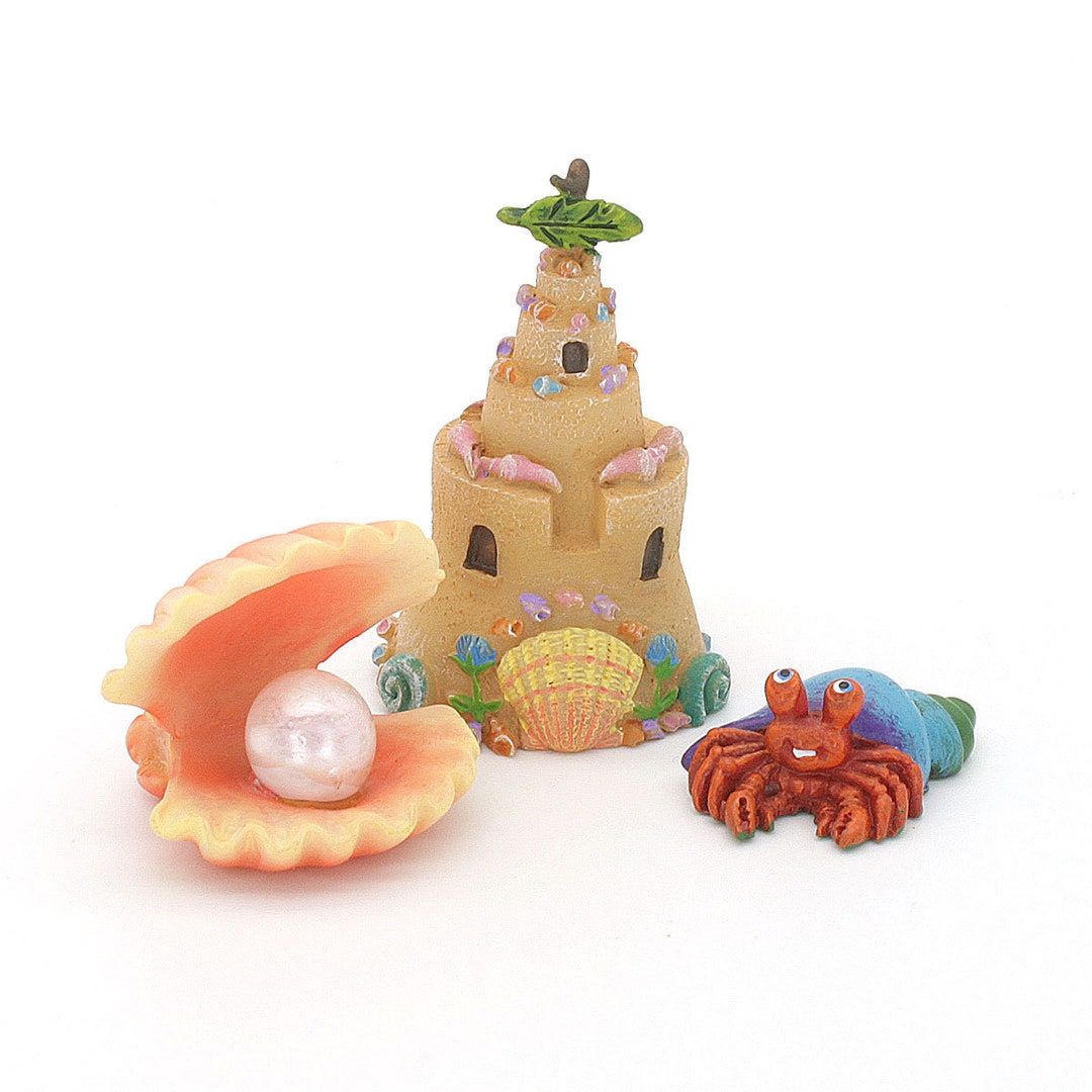 Sandcastle, Oyster Shell and Pearl, Hermit Crab, Miniature Beach Themed ...