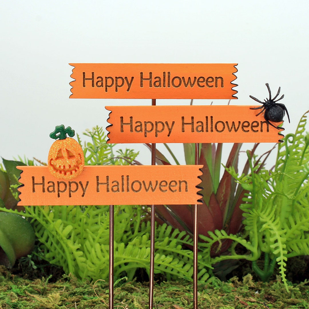 Happy Halloween Sign With Pumpkin or Spider, Miniature Halloween Sign ...