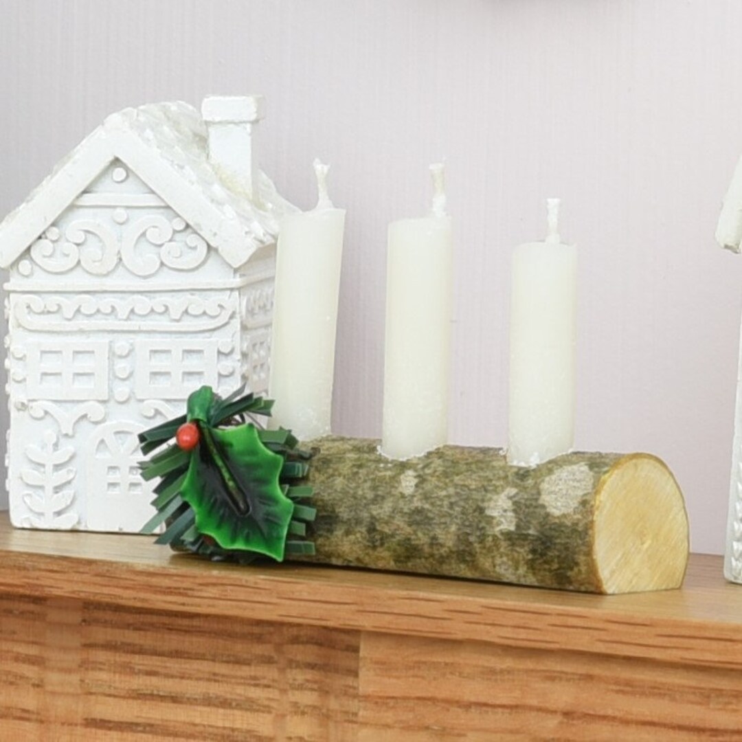Holiday Yule Log Miniature Real Wood With Real, Working Candles for 1:6 ...