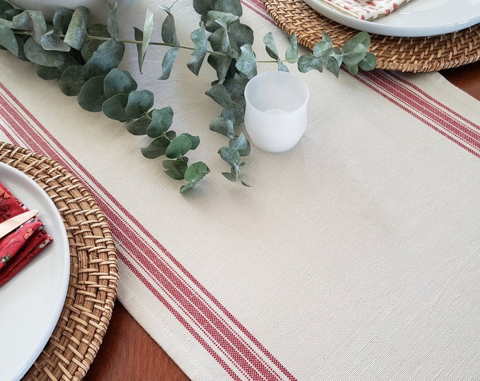 Red Grain Sack Table Runner, Red Stripe Runner, French Stripe Runner - Etsy