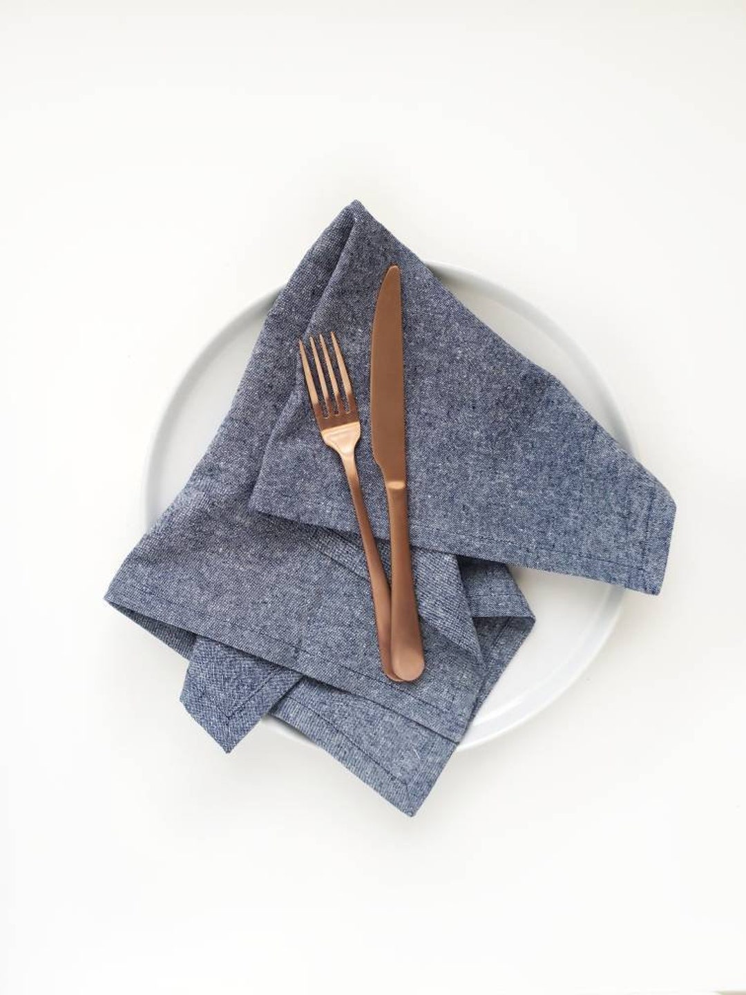 Blue Chambray Linen Napkins: Modern Cloth Dinner Napkins - Etsy