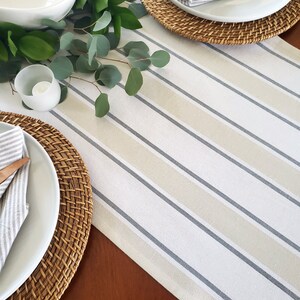 Gray & White Striped Table Runner, Farmhouse Table Runner, Extra Wide ...
