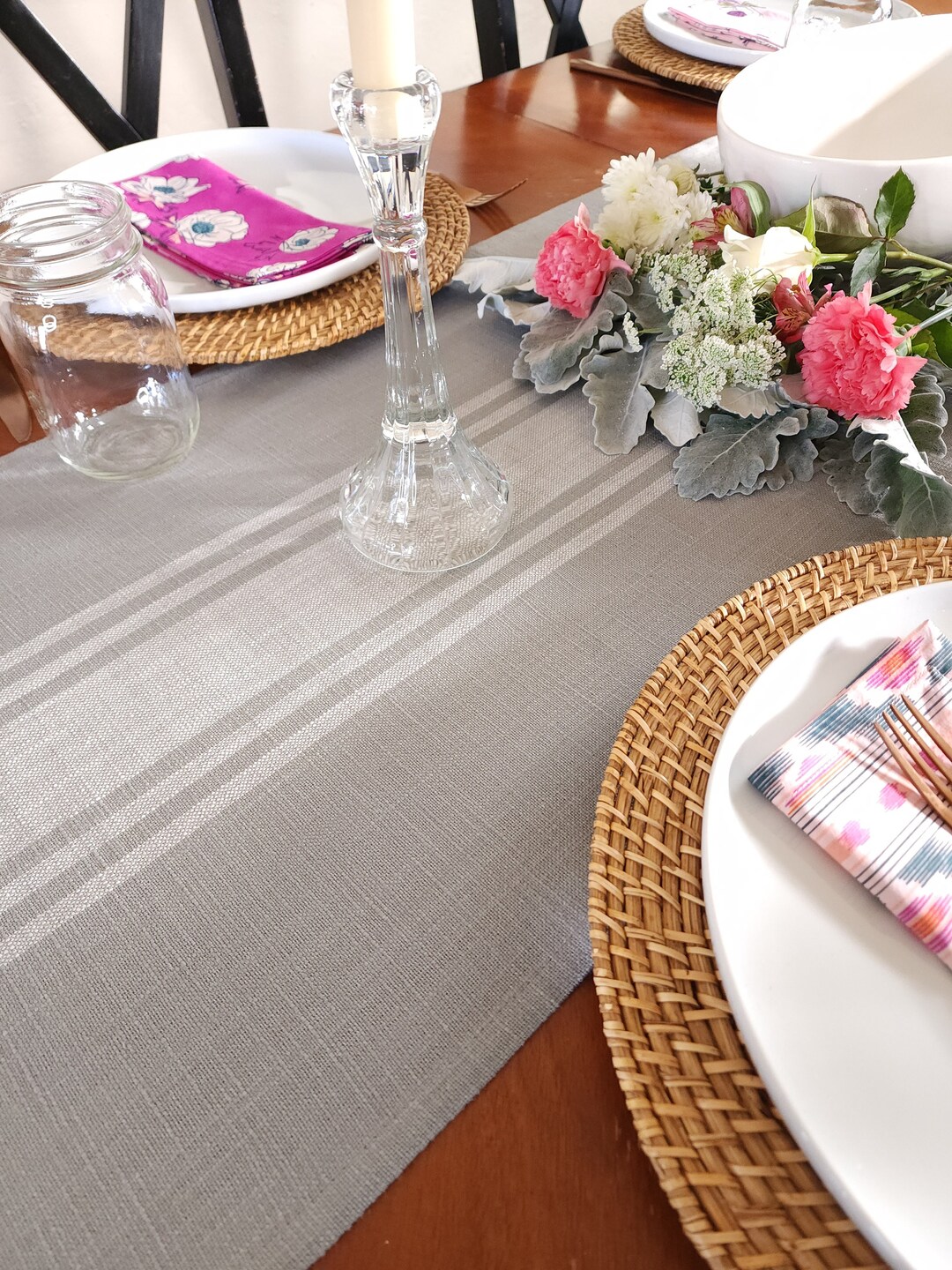 Gray Table Runner Farmhouse Table Runner Gray and White - Etsy
