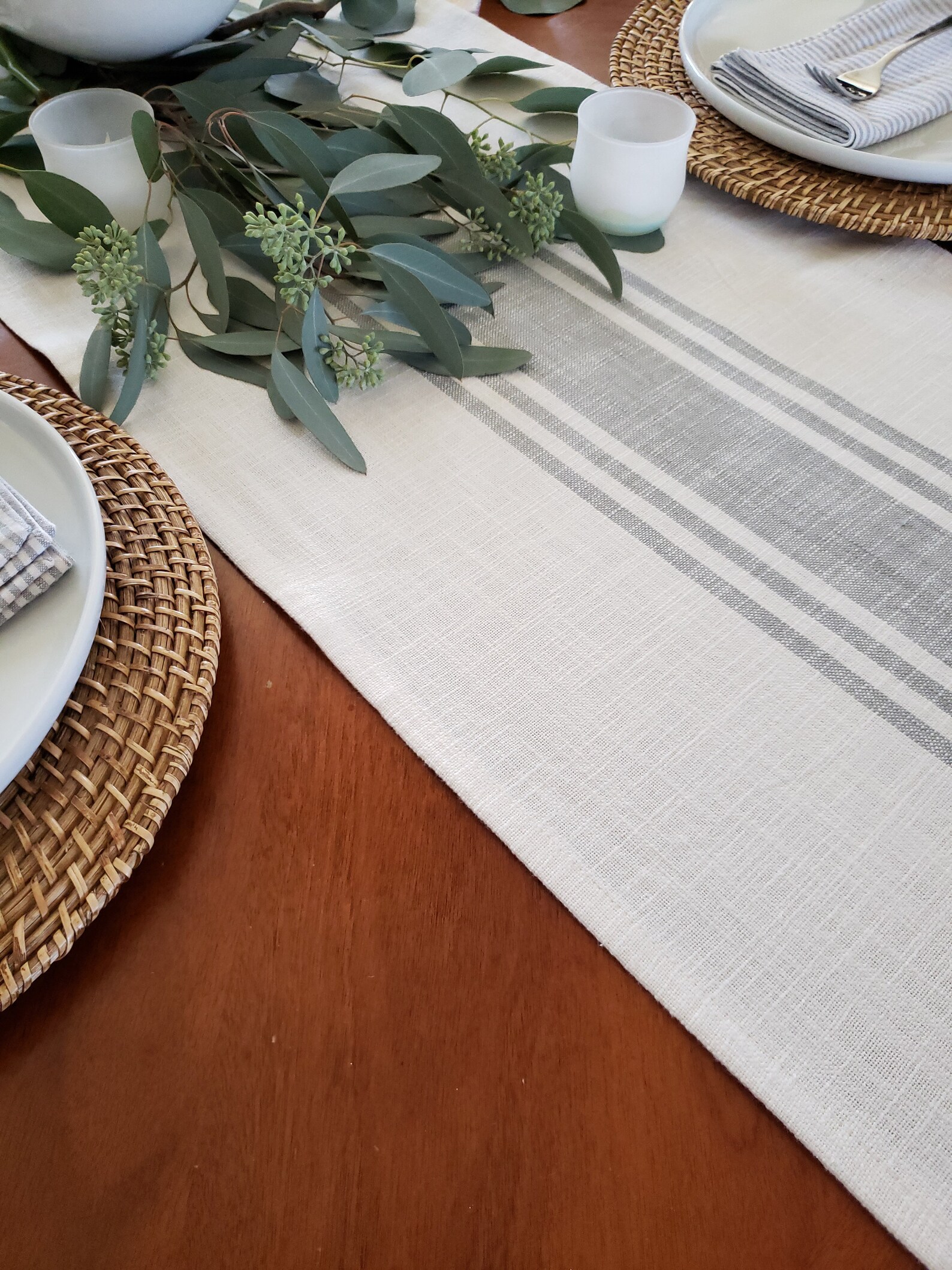 Farmhouse Table Runner Ivory Grain Sack Runner Ivory & Gray - Etsy