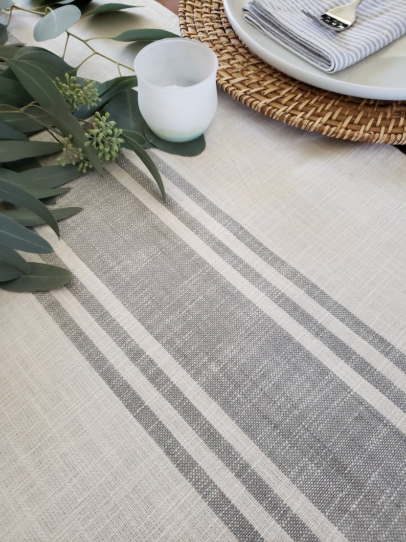 Farmhouse Table Runner Ivory Grain Sack Runner Ivory & Gray - Etsy UK