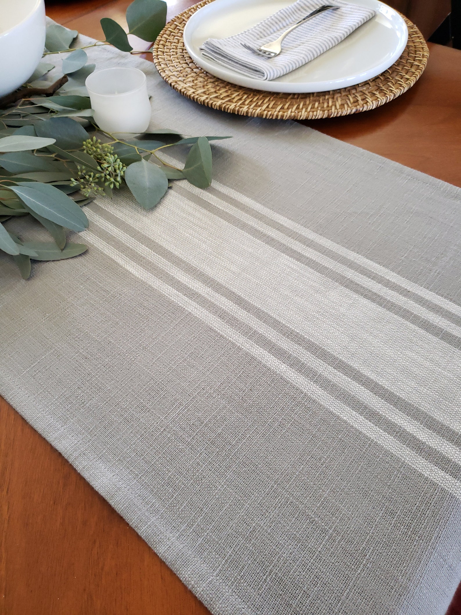 Gray Table Runner Farmhouse Table Runner Gray and White | Etsy