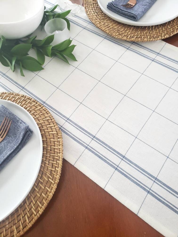 Blue Plaid Table Runner Farmhouse Table Runner Summer Table | Etsy