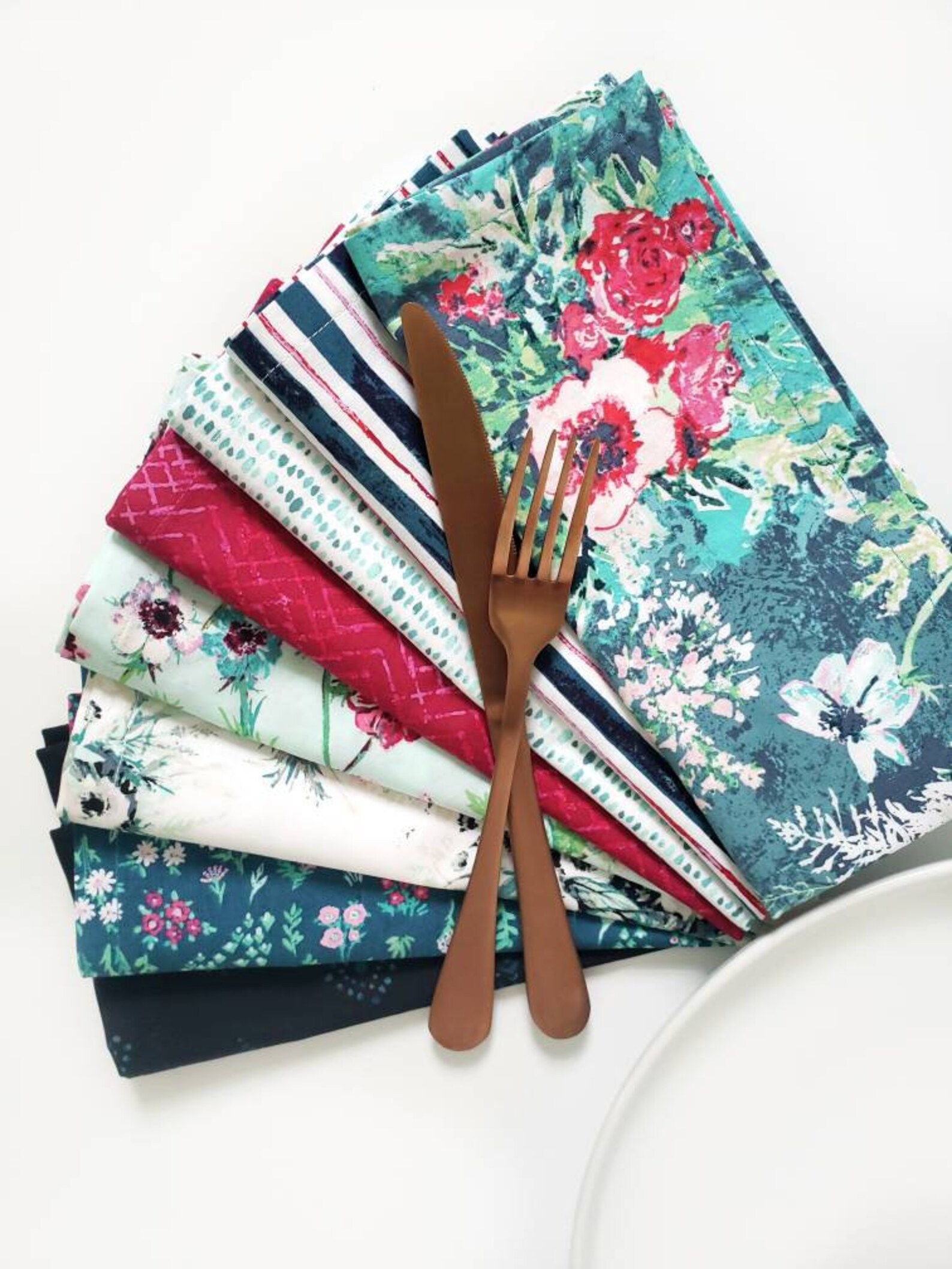 Set of 8 Cloth Napkins Mix and Match Blue Cloth Napkins | Etsy