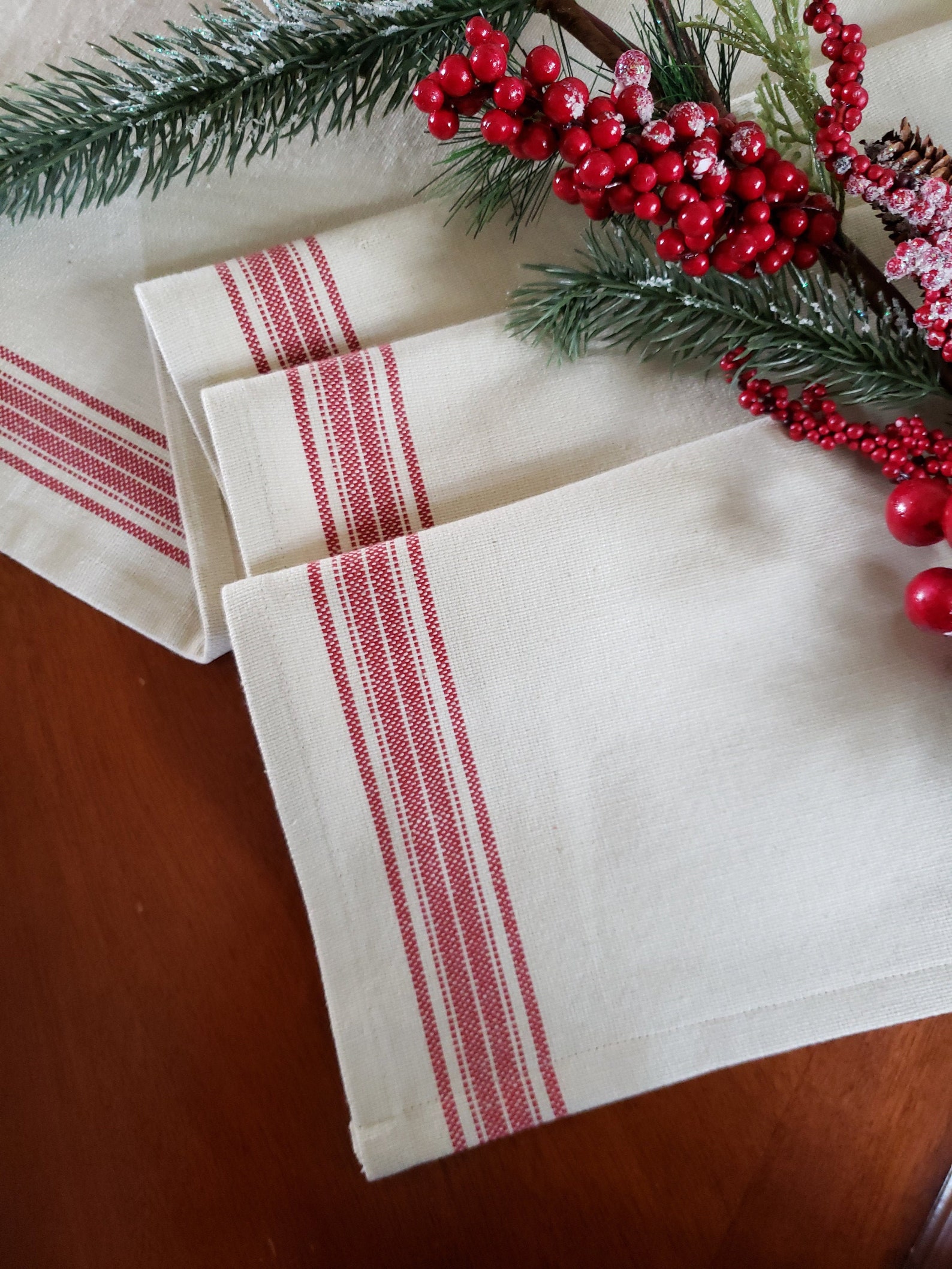 Red Grain Sack Table Runner Red Stripe Runner French Stripe | Etsy