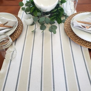 Gray & White Striped Table Runner, Farmhouse Table Runner, Extra Wide ...