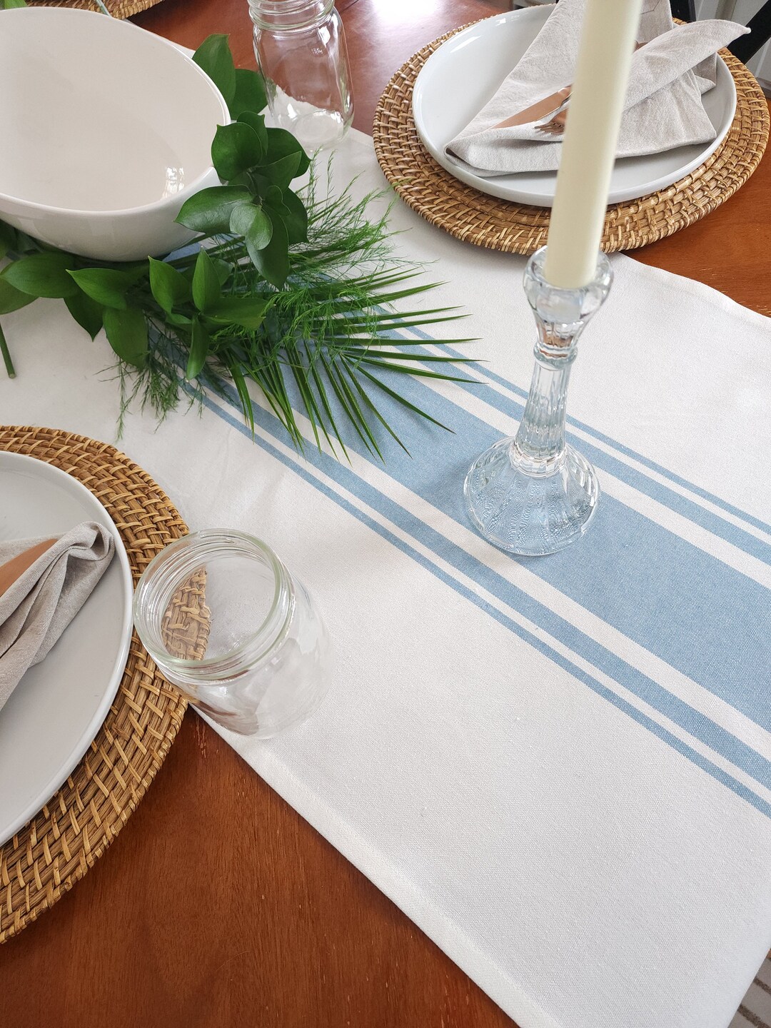 Blue Striped Coastal Table Runner - Etsy