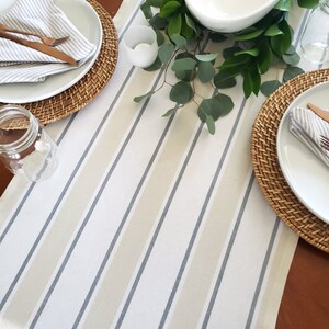 Gray & White Striped Table Runner, Farmhouse Table Runner, Extra Wide ...